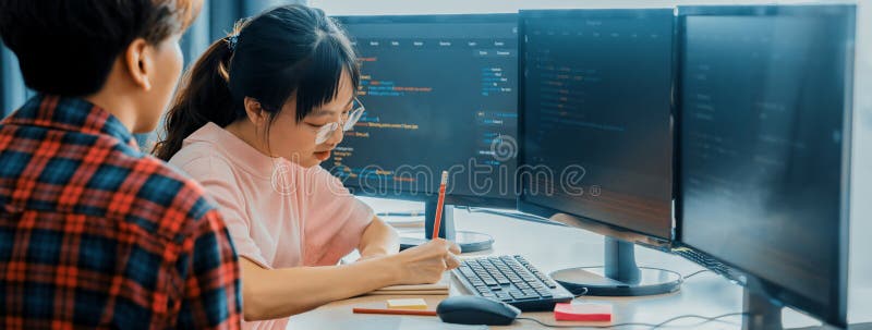 Group of Professional Web Developer Discuss about Data Analysis ...