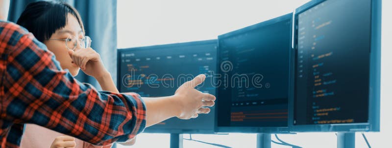 Group of Professional Web Developer Discuss about Data Analysis ...