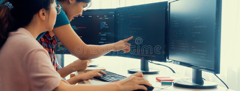 Group of Professional Web Developer Discuss about Data Analysis. Burgeoning. Stock Photo - Image ...