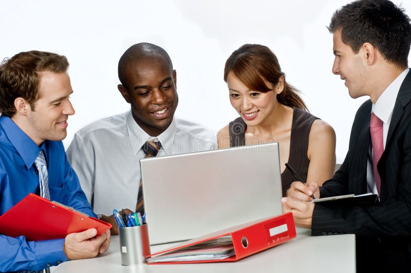 Group of Business People Working Around Computer Stock Image - Image of ...