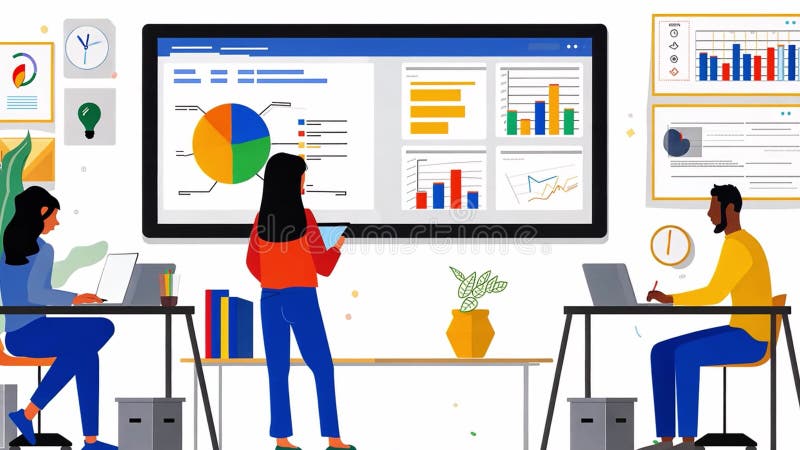 A Group of Professionals is Analyzing Data Visualizations on a Large ...