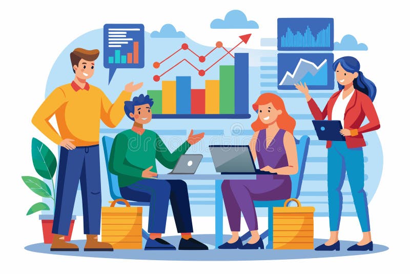 A Group of Professionals Collaborates Over Stock Trends and Analytics ...