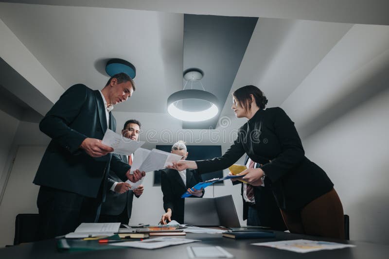 Group Professionals Collaborating Intense Business Meeting Stock Photos ...