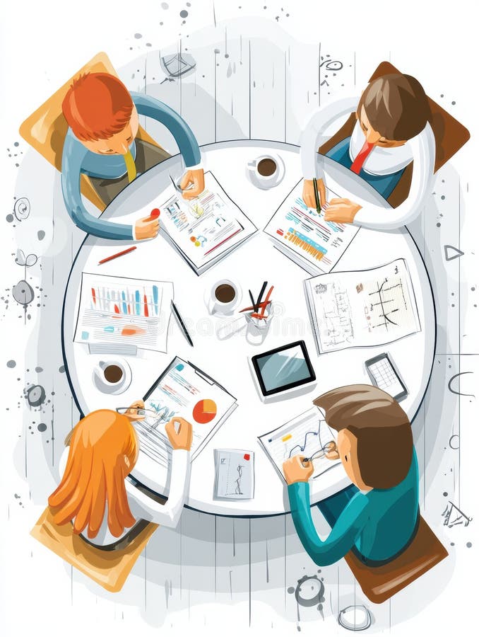 Team Brainstorming Around Round Table Devices Papers Collaborative ...