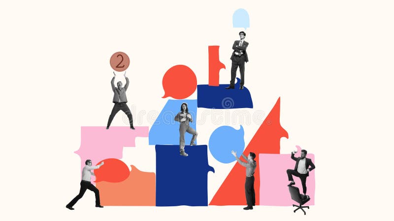 Group of Professionals Stacking Colorful Speech Bubbles To Create ...