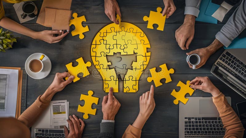 Team Collaboration Concept Represented by People Assembling a Puzzle ...