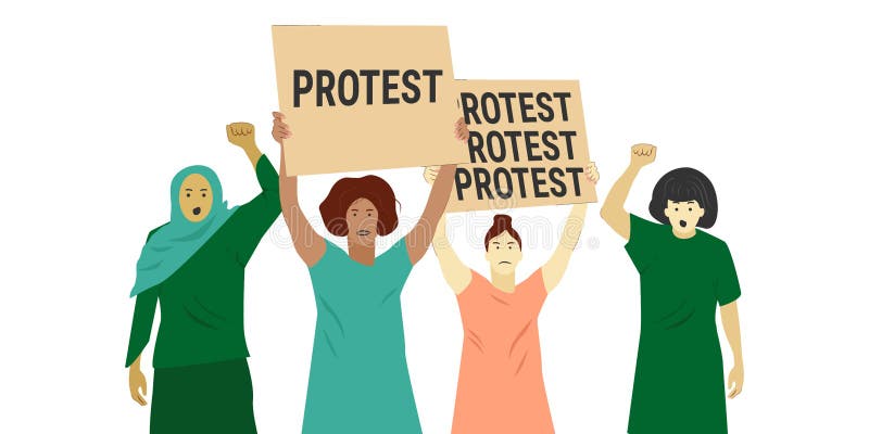 Group Protesting Multicultural Women with a Poster Stock Vector ...