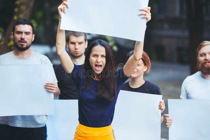 Group of Protesting Young People Outdoors Stock Image - Image of crowd ...
