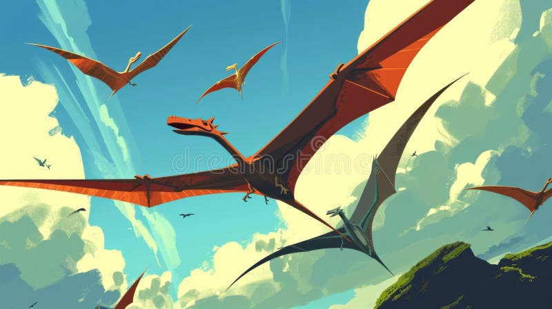 A Group of Pterodactyls Soaring Overhead Searching for Smaller Prey To ...