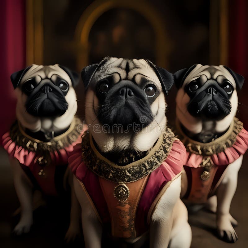A Group of Pug Dogs - Generated by Ai Stock Illustration - Illustration ...