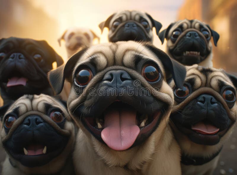 A group of pugs stock image. Image of group, puppy, portrait - 290942469