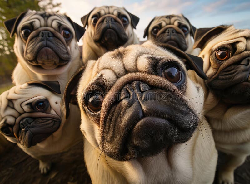 A group of pugs stock photo. Image of portrait, pedigree - 290956344