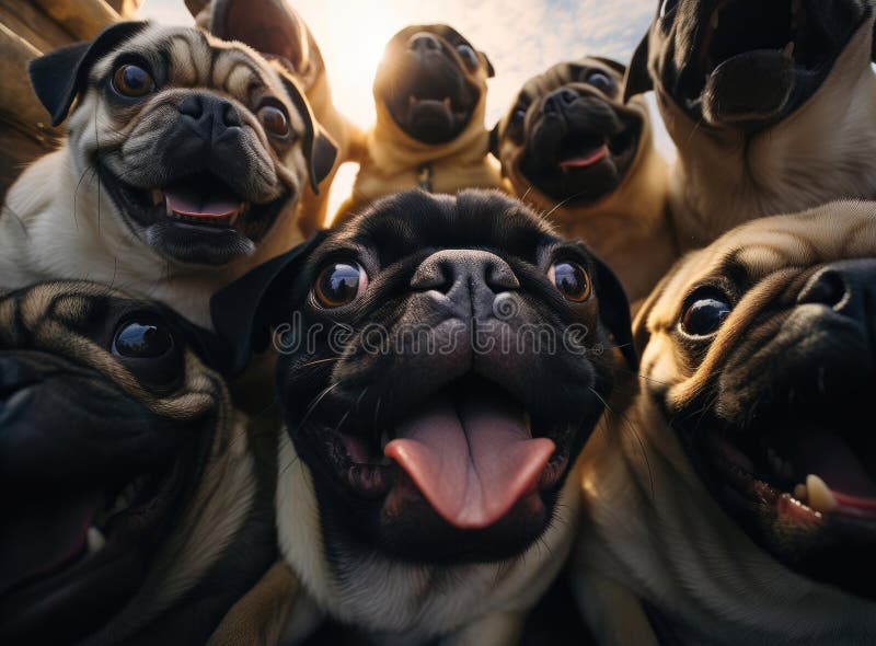 A group of pugs stock image. Image of domestic, group - 290999275
