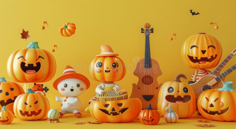 Pumpkin Band Playing Music for Halloween Stock Photo - Image of artwork ...
