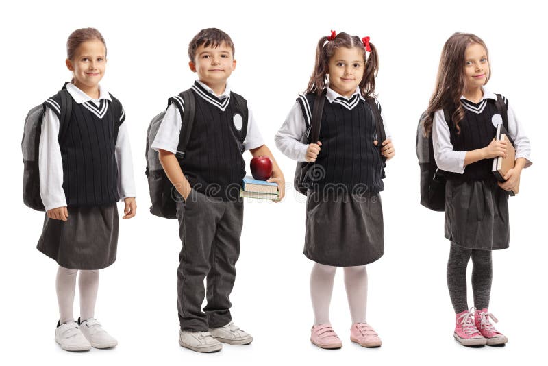 Group of Pupils with Backpacks Wearing a School Uniform Stock Image ...