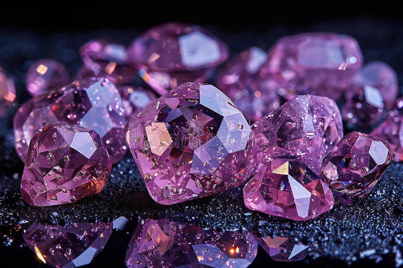 A Group of Purple Diamonds with Varying Sizes and Shapes, Illuminated ...
