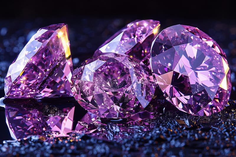 A Group of Purple Diamonds with Varying Sizes and Shapes, Illuminated ...