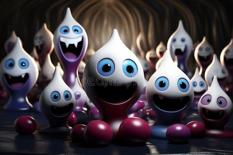 A Group of Purple and White Monsters with Eyes and Mouths Stock ...