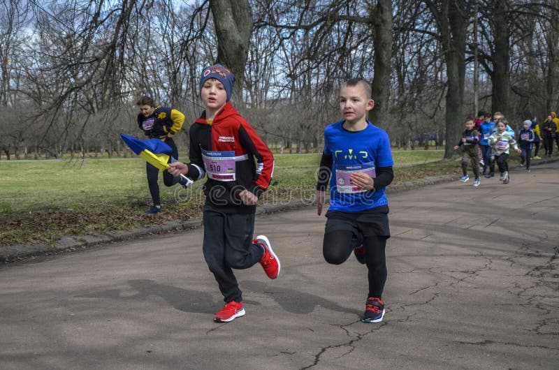 Group of Purposeful Boys after the Start of the Running Competition ...