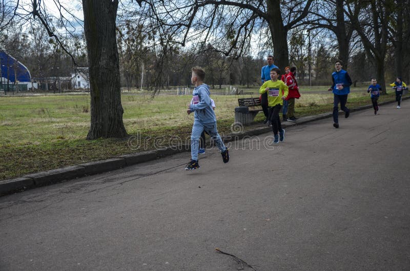 Group of Purposeful Boys after Start of the Running Event Competition ...