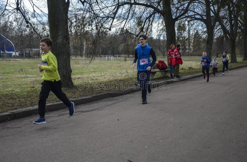 Group of Purposeful Boys after Start of the Running Event Competition ...