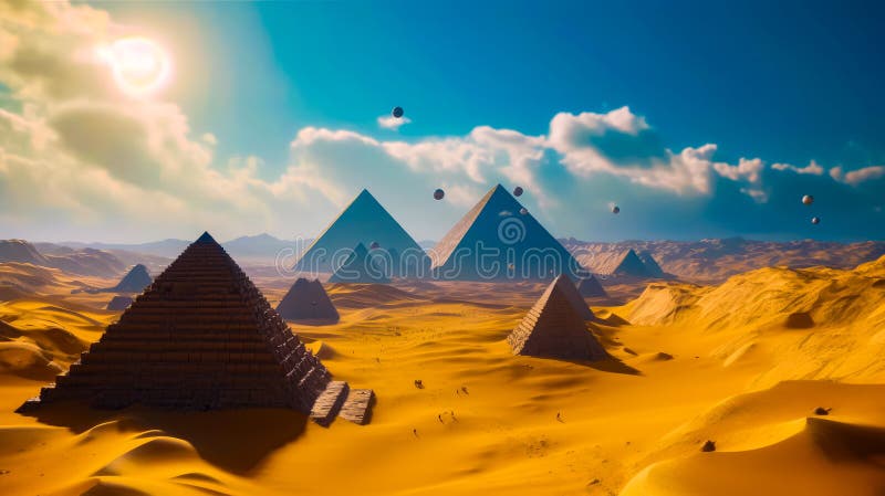 Group of Pyramids in the Desert with Blue Sky in the Background ...