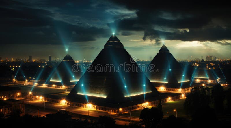 A Group of Pyramids Lit Up at Night. Generative AI Image. Stock ...