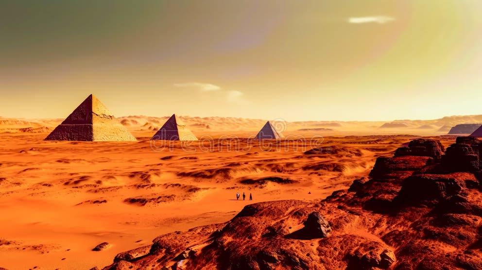 Group of Pyramids in the Middle of Desert with Sky Background ...