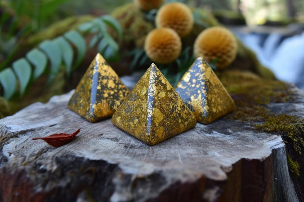 A Group of Pyramids on a Tree Stump Stock Illustration - Illustration ...