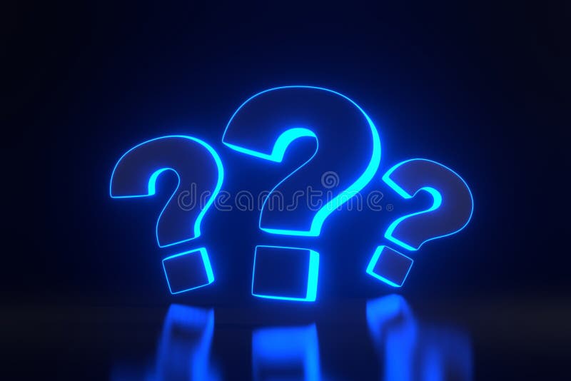Group of Question Marks with Bright Glowing Futuristic Blue Neon Lights ...