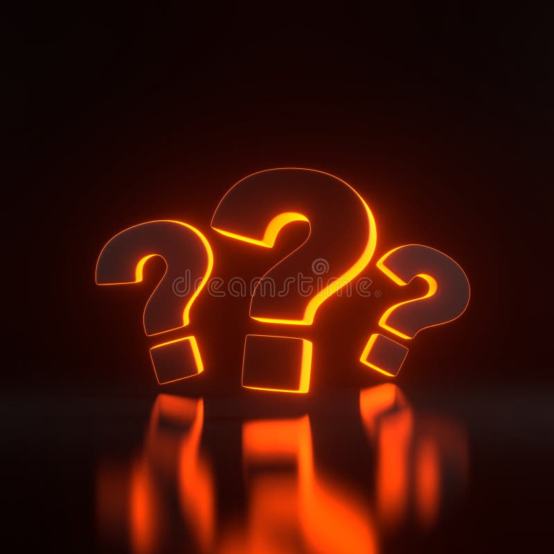 Group of Question Marks with Bright Glowing Futuristic Orange Neon ...