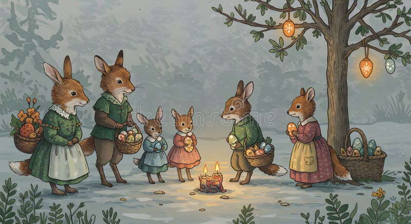 Group of Rabbits Celebrating a Festive Gathering in a Serene Forest ...