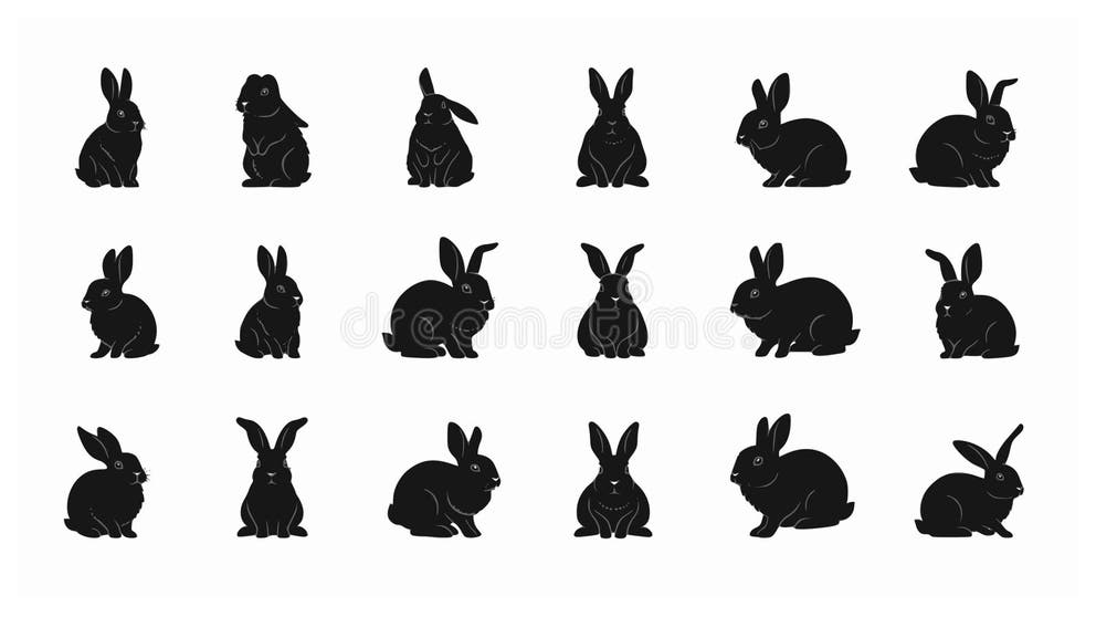 Group of Rabbits Set Silhouette Vector. Stock Vector - Illustration of ...