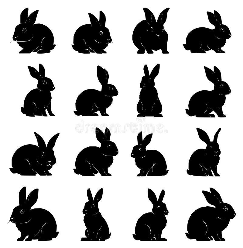 Group of Rabbits Set Silhouette Vector. Stock Vector - Illustration of ...