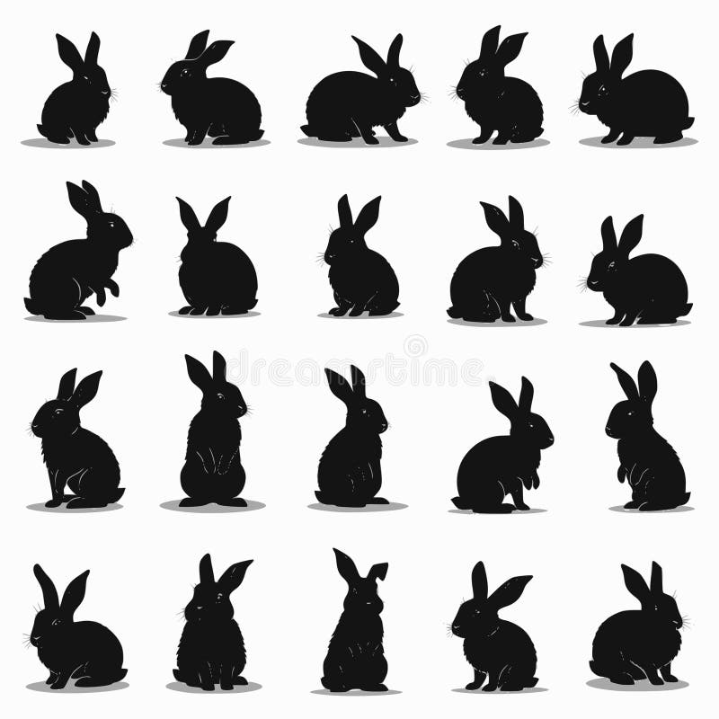 Group of Rabbits Set Silhouette Vector. Stock Vector - Illustration of ...