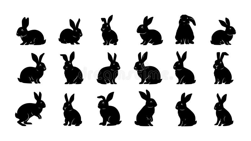 Group of Rabbits Set Silhouette Vector. Stock Vector - Illustration of ...