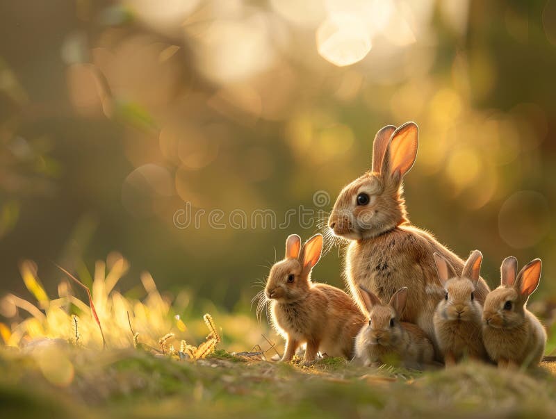 A Group of Rabbits Sitting in the Grass Stock Photo - Image of wildlife ...