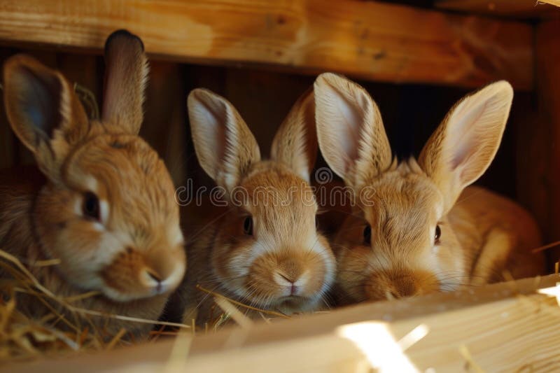 Group of Rabbits Sitting in a Wooden Box, Suitable for Pet Care or ...