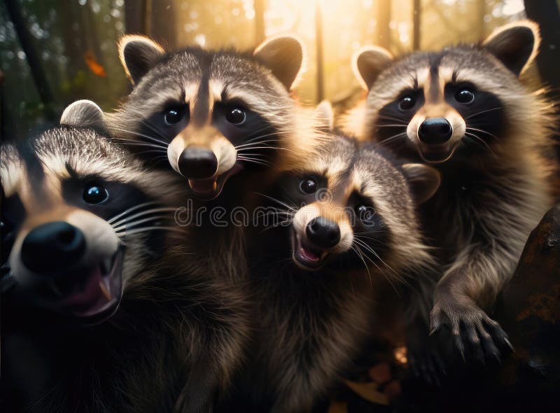 A group of raccoons stock illustration. Illustration of isolated ...