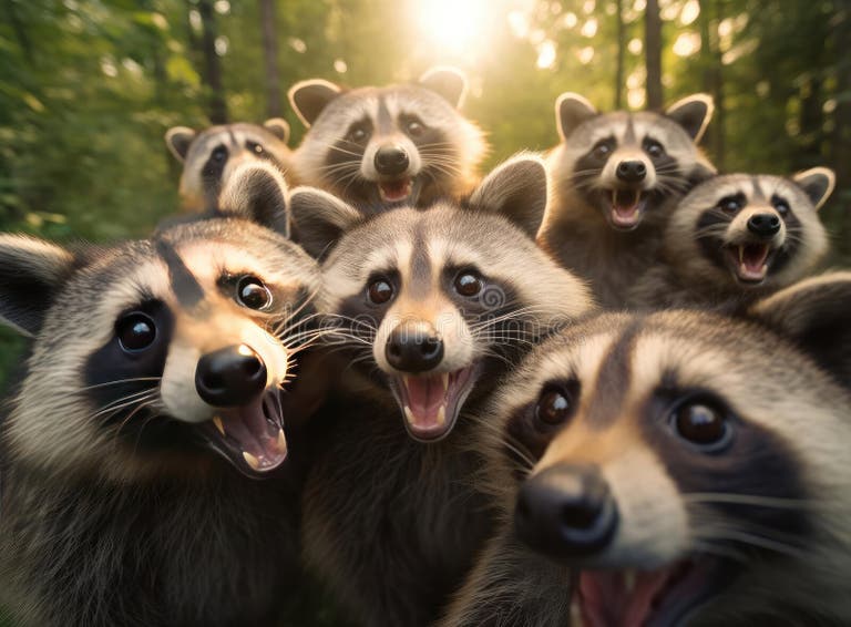 A group of raccoons stock image. Image of green, mammal - 289744517