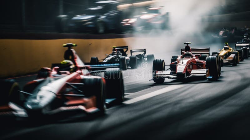 A Group of Racing Cars Driving Down a Race Track. AI Generative Image ...