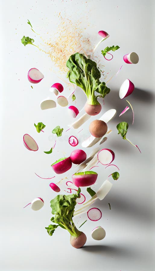 Group of Radish Vegetable Creatively Falling-Dripping Flying or ...