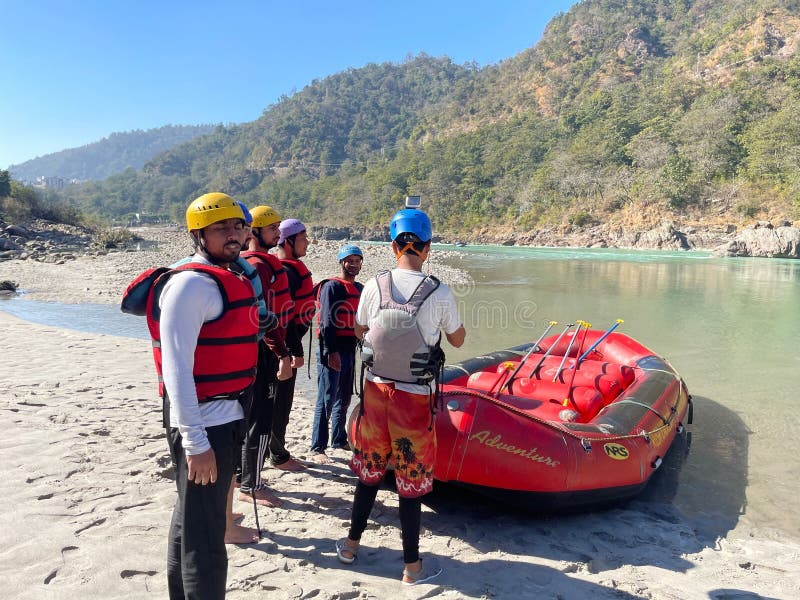 Rafters Pose with Their Raft on the Shore of the River Editorial Stock ...