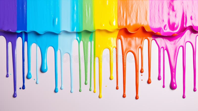A Group of Rainbow Paint Dripping Down a White Wall Stock Image - Image ...