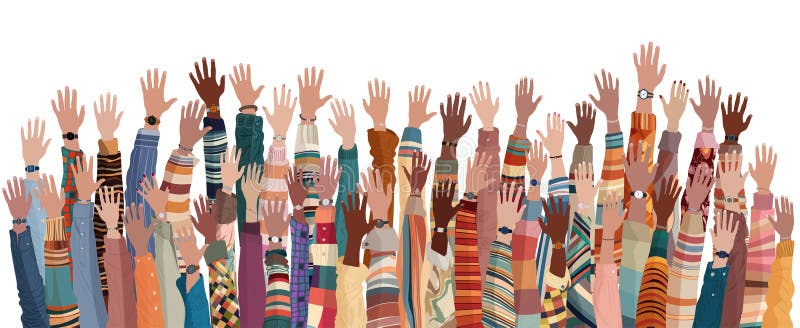 Group of Raised Hands of Multicultural People Colleagues or Volunteers ...