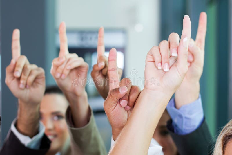 Group raising hands stock photo. Image of modern, formal - 32089708