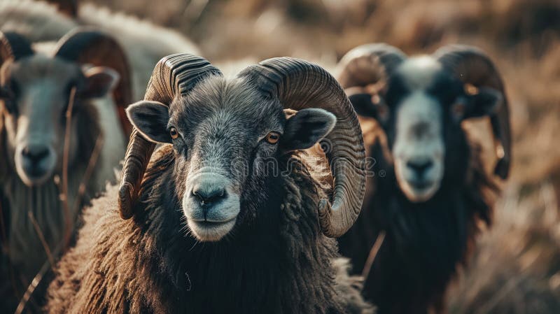 A Group of Rams in the Field Looking Stock Illustration - Illustration ...
