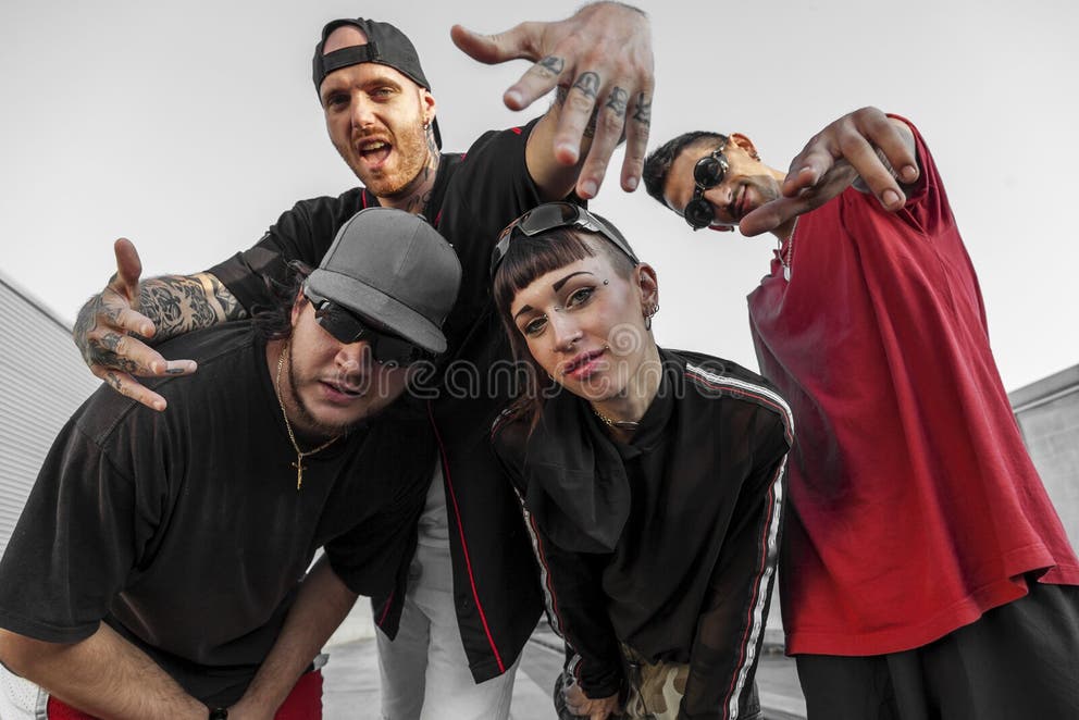 Group of Rappers Posing on the Metal Rooftops Stock Photo - Image of ...
