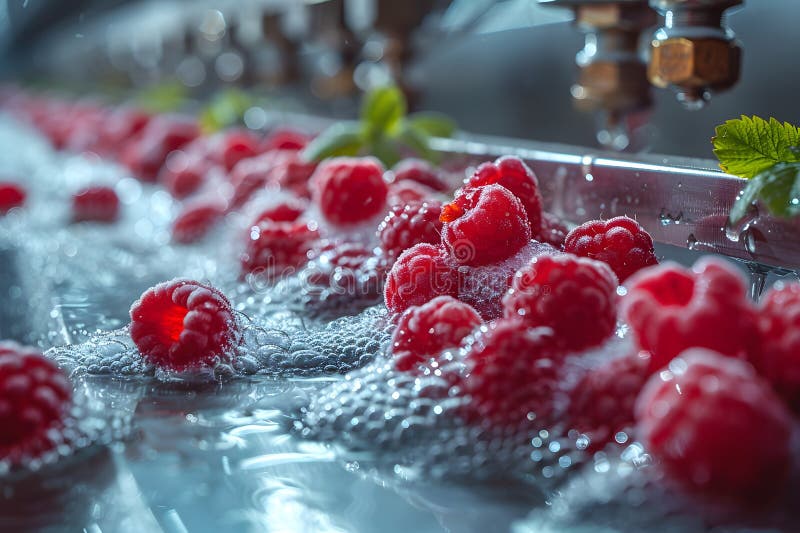 Raspberries Being Washed in a Machine Generative AI Stock Image - Image ...