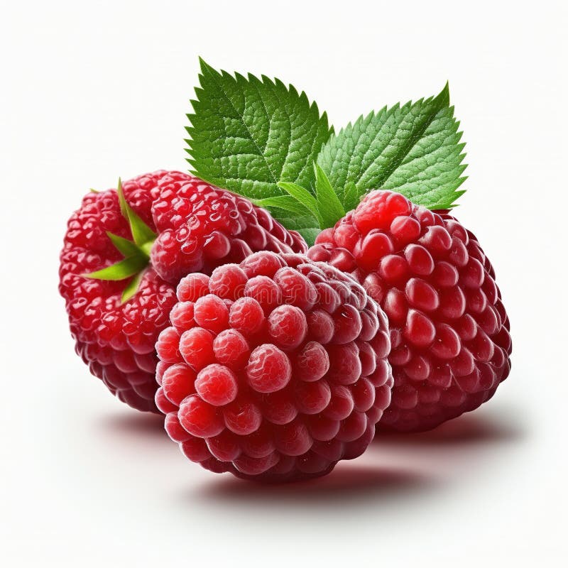 A Group of Raspberry Fruits, on White Background - Generative AI Stock ...